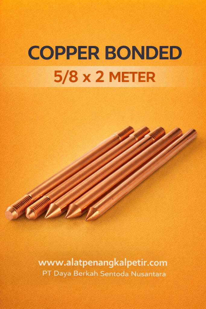 Copper Bonded 5/8 x 2 Meter – Elektroda Grounding Tembaga Berkualitas